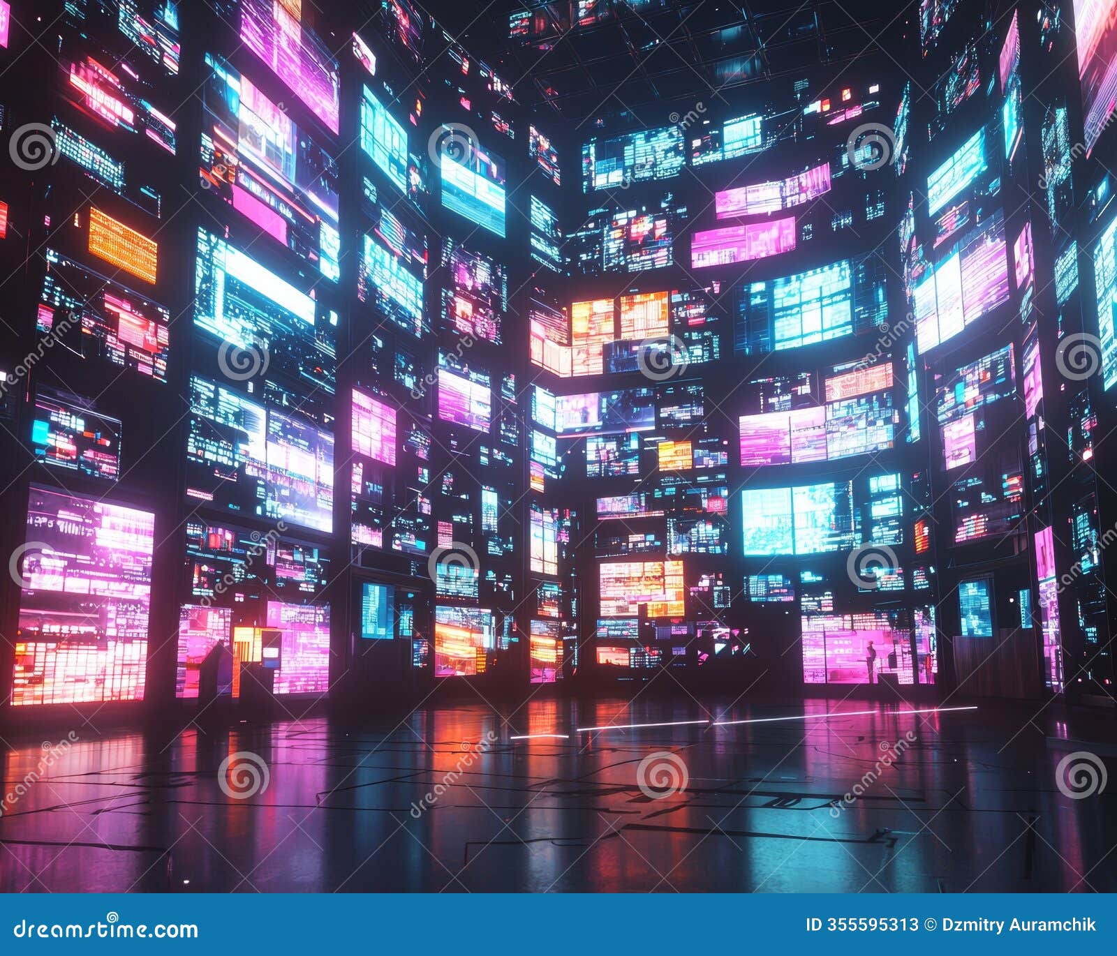 An Abstract Media Wall Showcasing Vibrant Multimedia Streams, Dynamic ...
