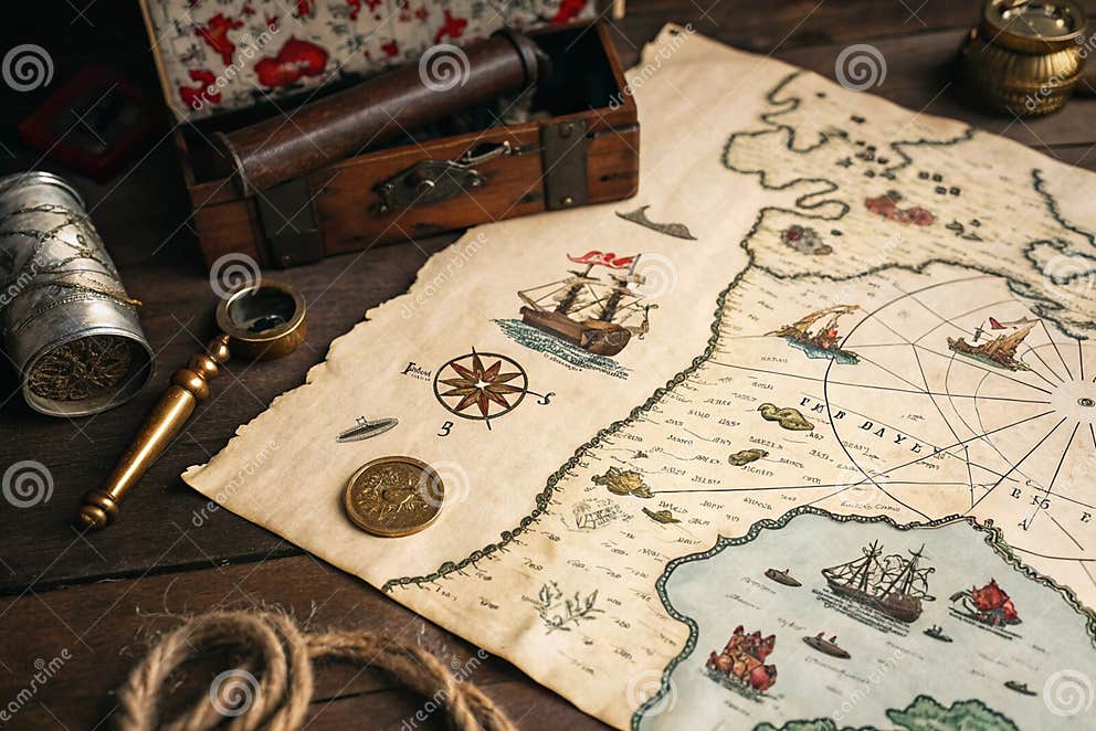 Abstract Medieval Nautical Map Vertical Background Stock Illustration ...