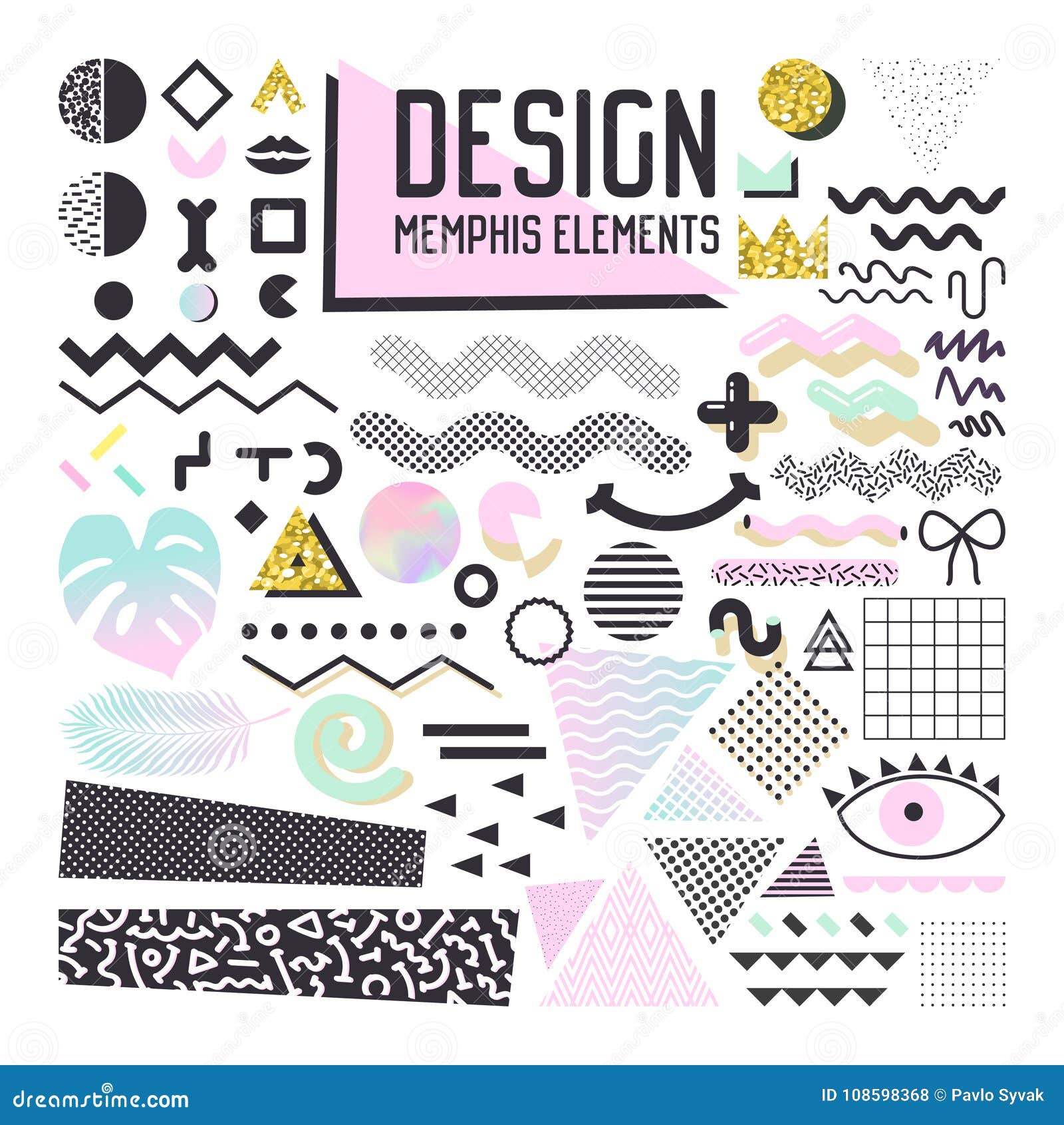 Abstract Memphis Style Design Elements Set. Geometric Shapes Collection ...