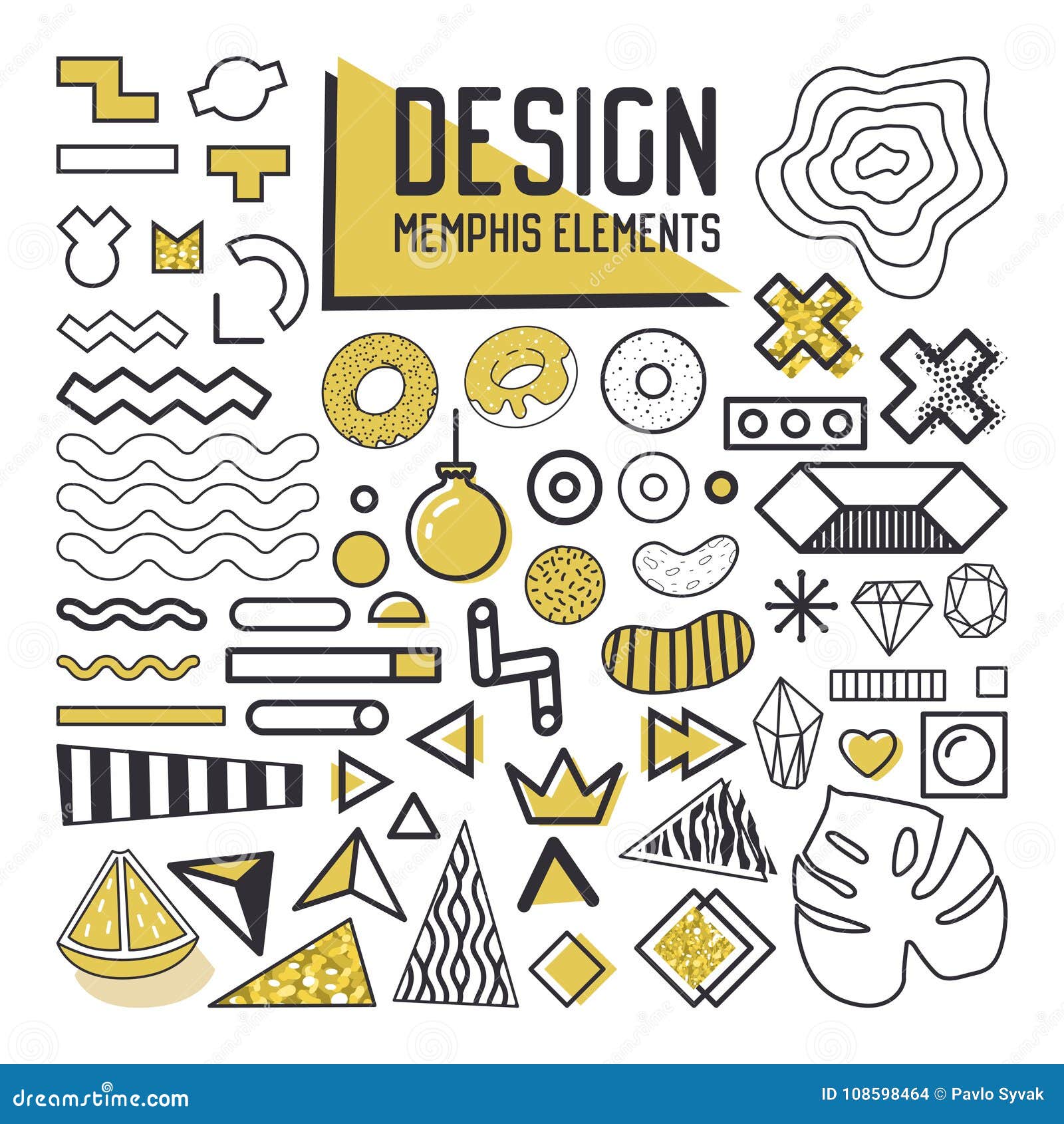 Abstract Memphis Style Design Elements Set. Geometric Shapes Collection ...
