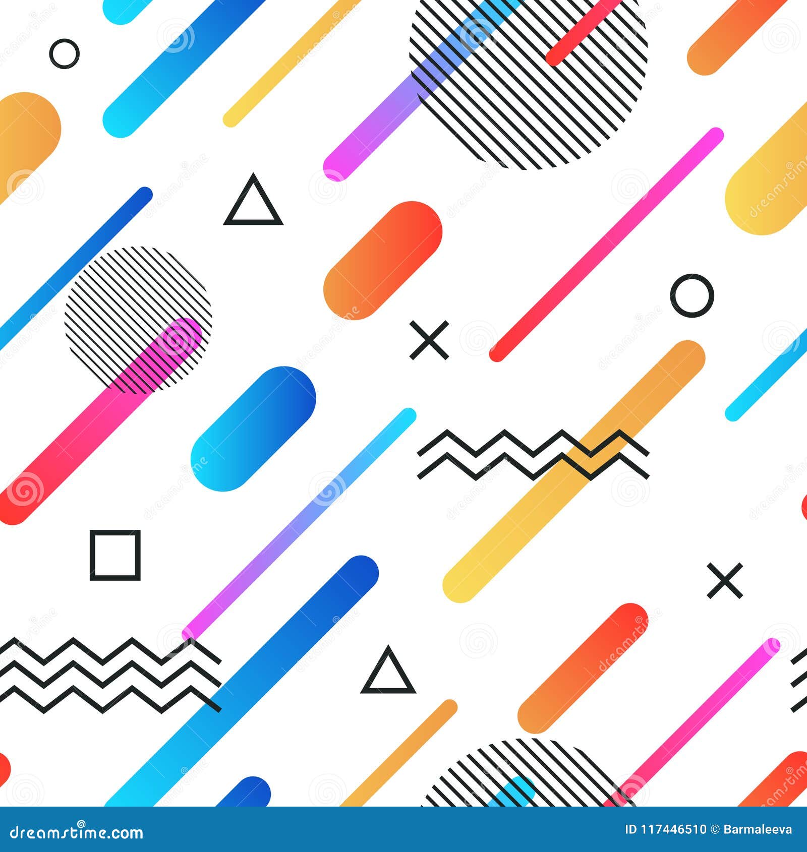 Abstract Memphis Style Retro Seamless Background with Multicolored ...