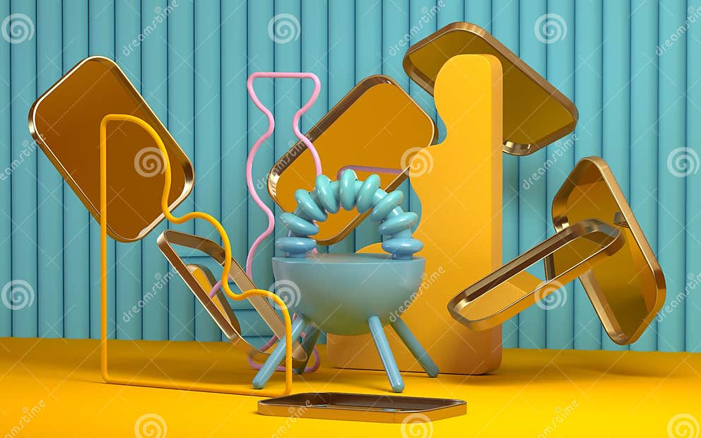 Abstract Memphis Style Scene with Geometric Objects Stock Illustration ...