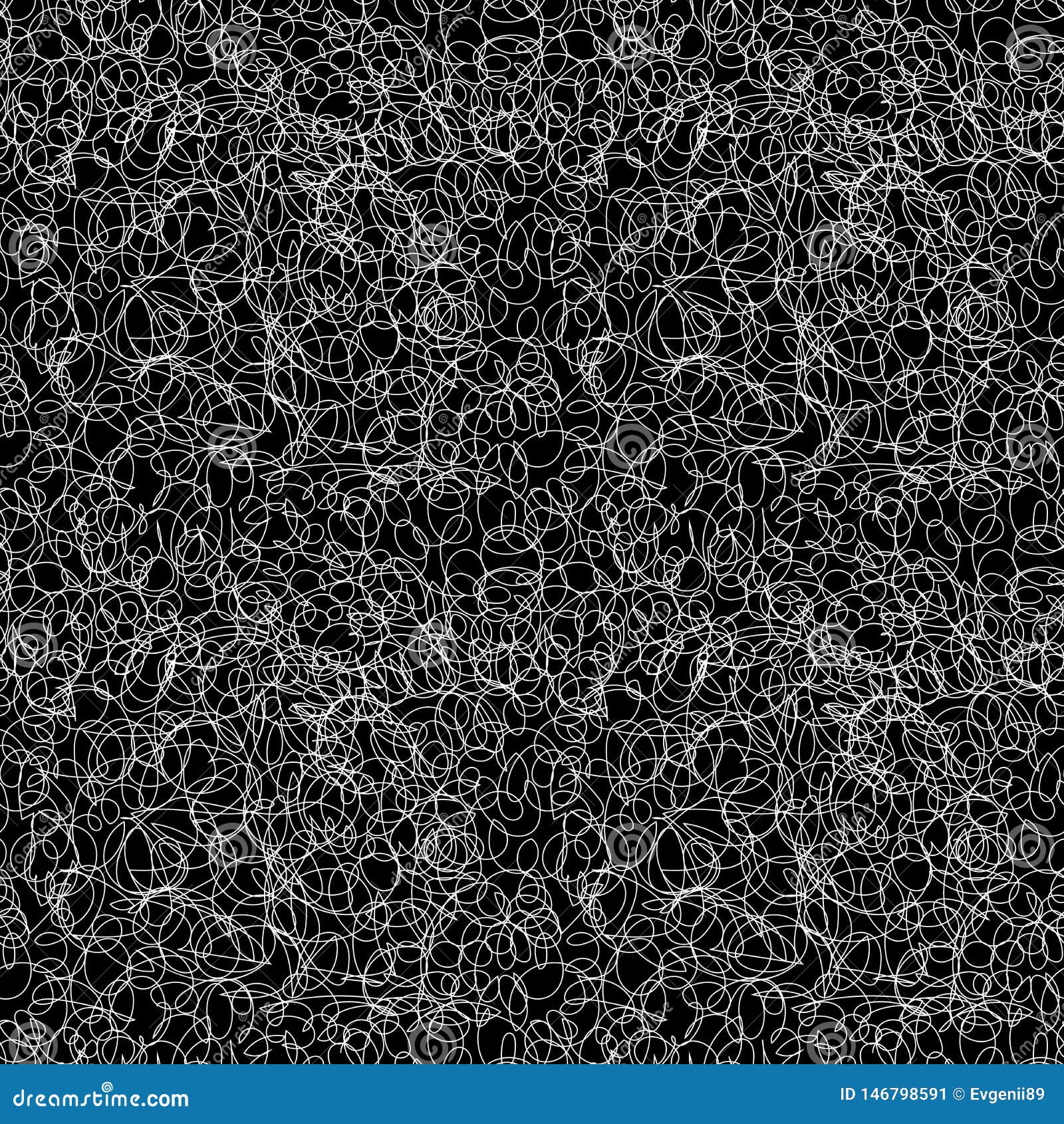 Abstract Messy Hatching, Freehand Doodling Seamless Pattern on Black ...