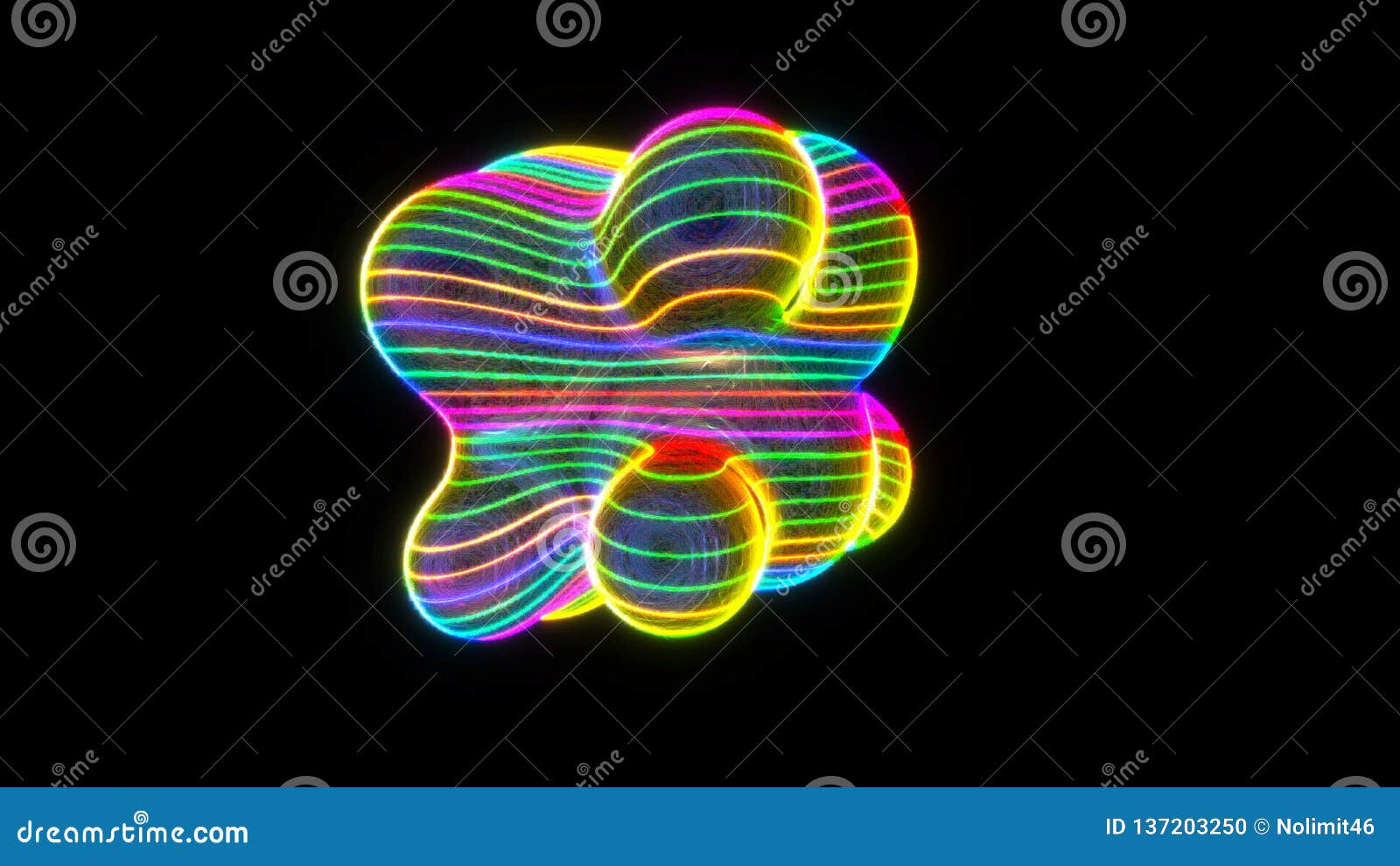 Abstract Metaball - Organic Form with Neon Stripes, Digital 3d ...