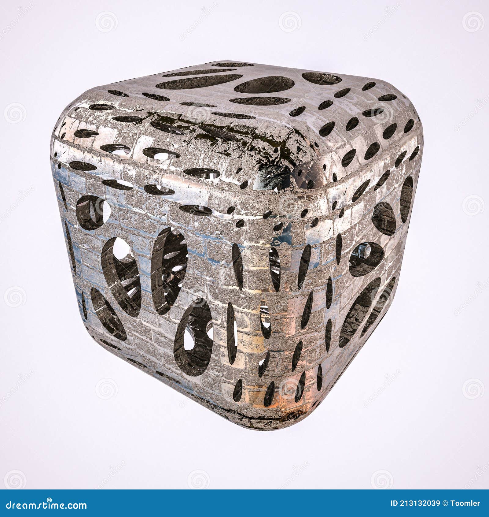 Abstract Metal Cube with Texture and Holes. 3d Render Stock ...