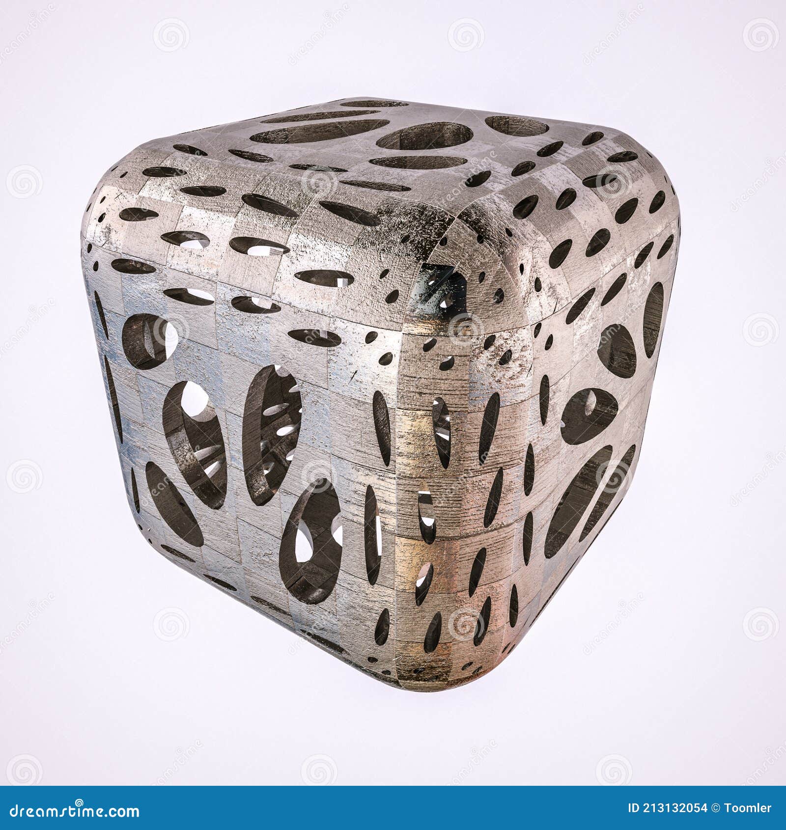 Abstract Metal Cube with Texture and Holes. 3d Render Stock ...