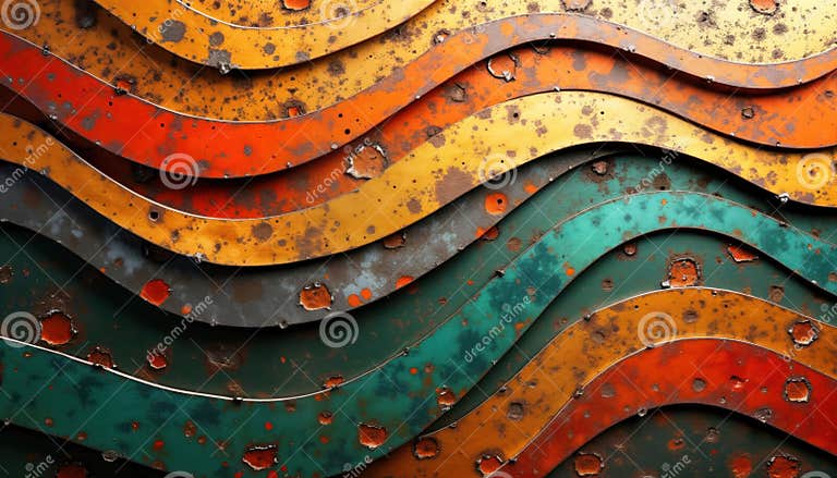 Abstract Metal Wall Art Features Overlapping Curved Sections in Vibrant ...