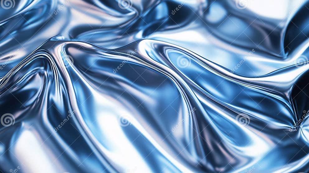 Abstract Metallic Blue Waves Background with Reflective Surface and ...