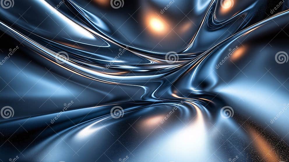 Abstract Metallic Blue Waves Background with Reflective Surface and ...