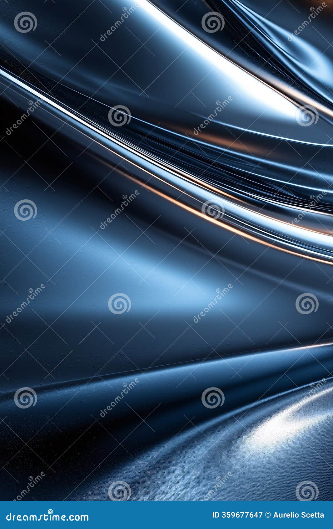 Abstract Metallic Blue Waves Background with Reflective Surface and ...