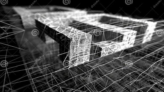 Abstract Metallic Cube Structure In A Minimalistic Setting With Grid Pattern And 3d Design