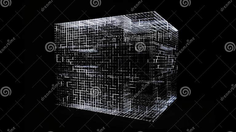 Abstract Metallic Cube Structure In A Minimalistic Setting With Grid Pattern And 3d Design