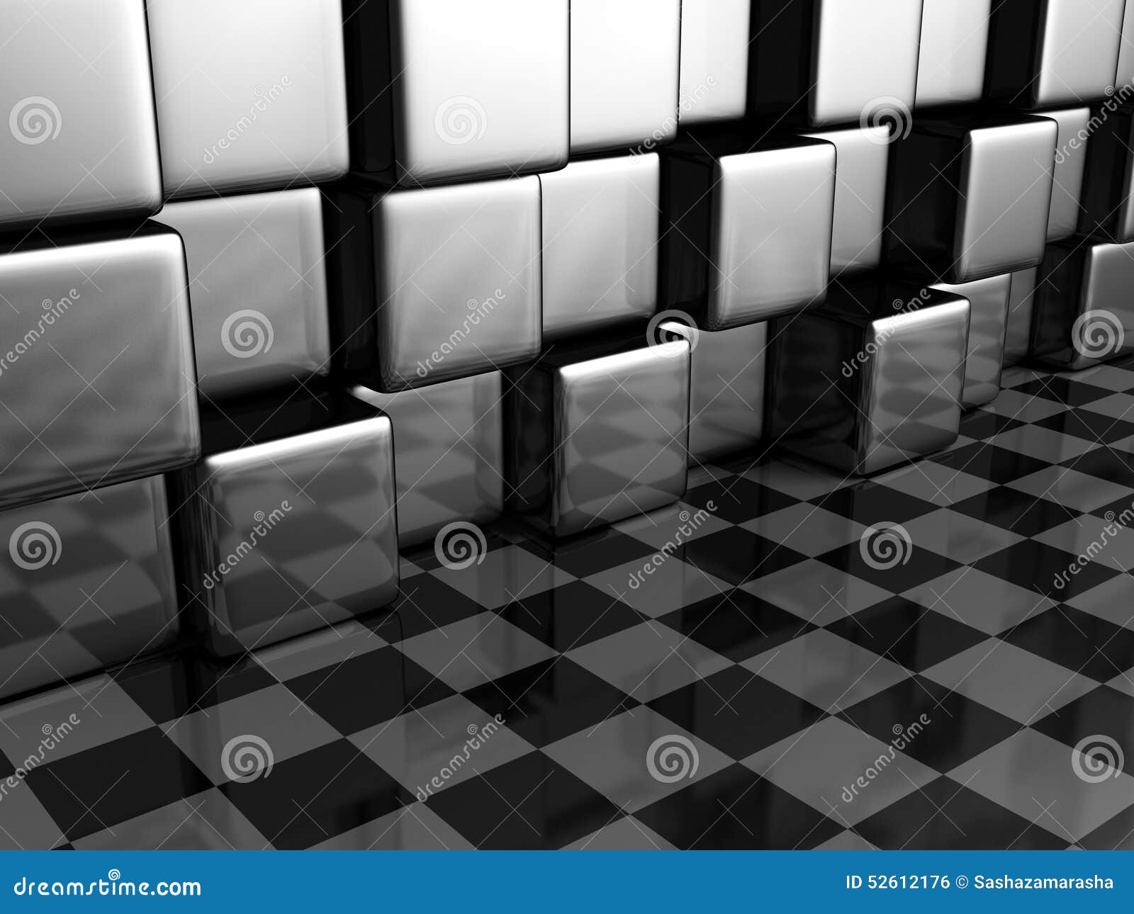 Abstract Metallic Cubes and Checker Background Wall Stock Illustration ...