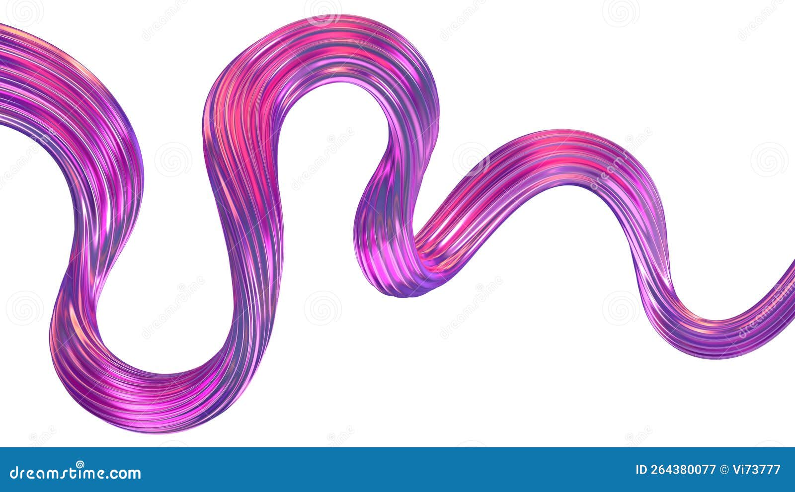 Abstract Metallic Flow Curve Set. Isolated Iridescent Ribbon. 3D ...