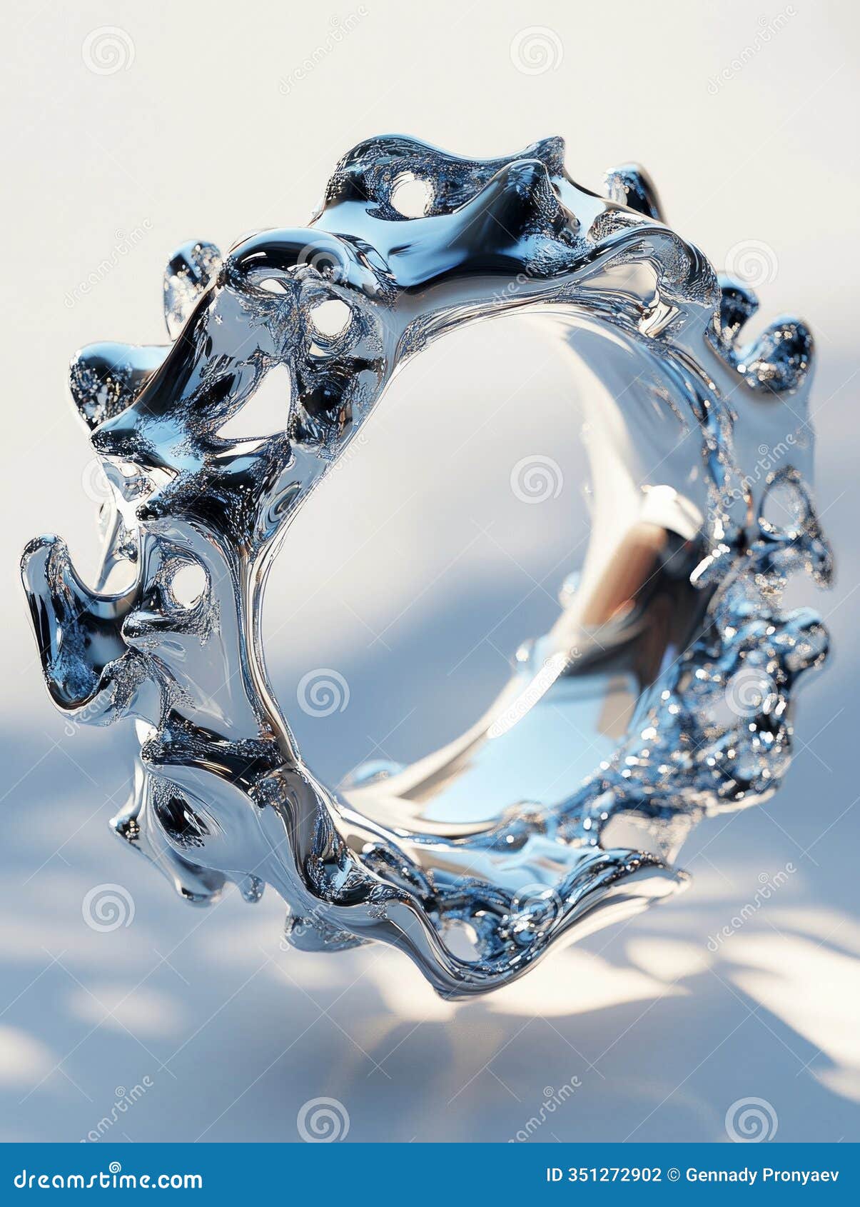 Abstract Metallic Fluid Ring with Organic Flowing Patterns in Soft ...