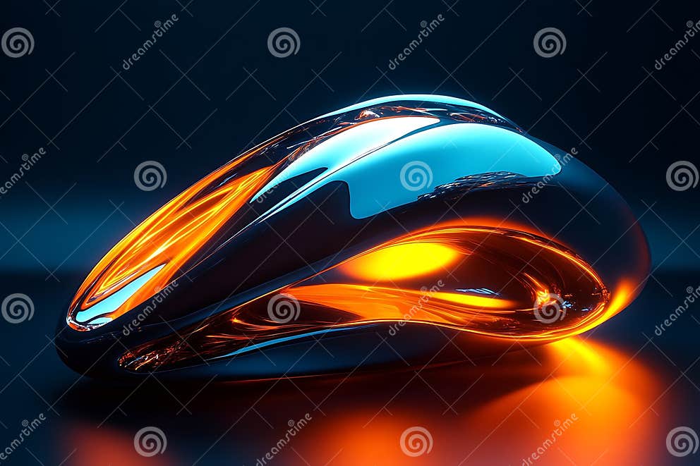 Abstract Metallic Form with Glowing Orange Core , Abstract Metallic ...