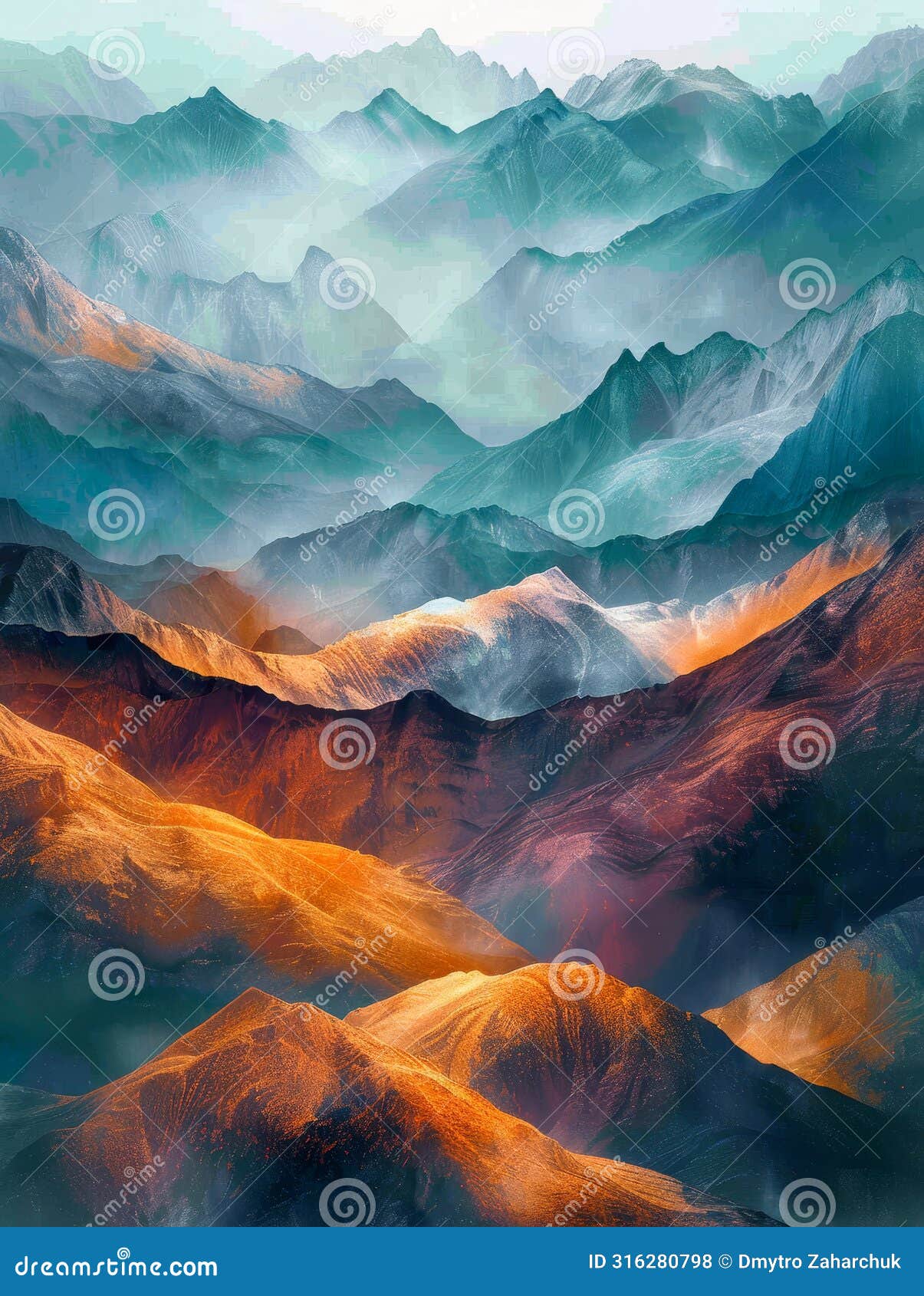 Abstract Metallic Landscape with Mountains and Valleys, with Different ...
