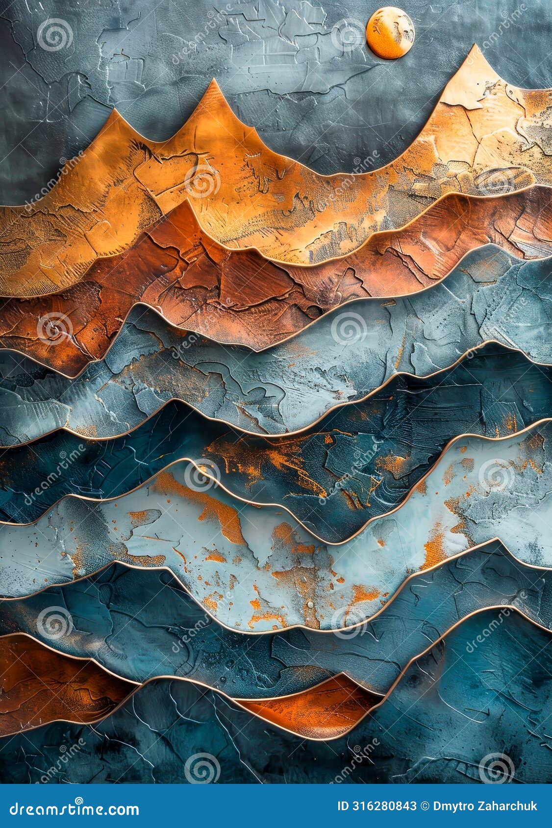 Abstract Metallic Landscape with Mountains and Valleys, with Different ...