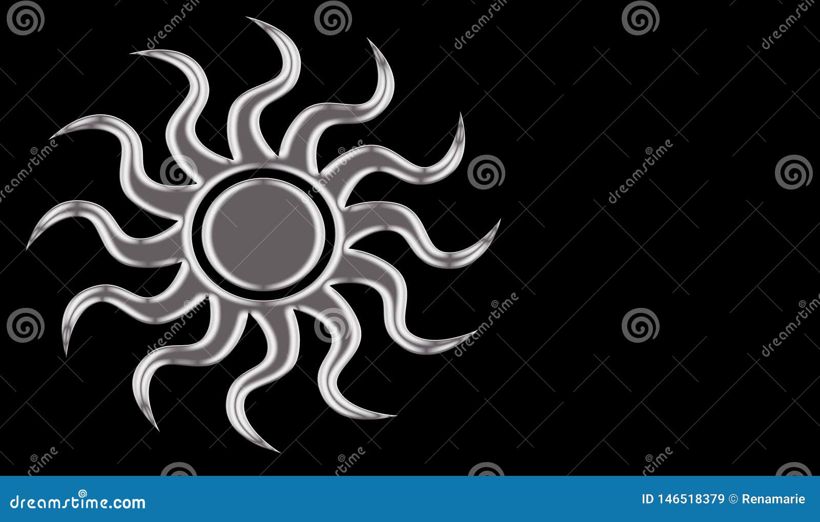 Abstract Metallic Silver Sun Isolated on a Black Background Stock ...