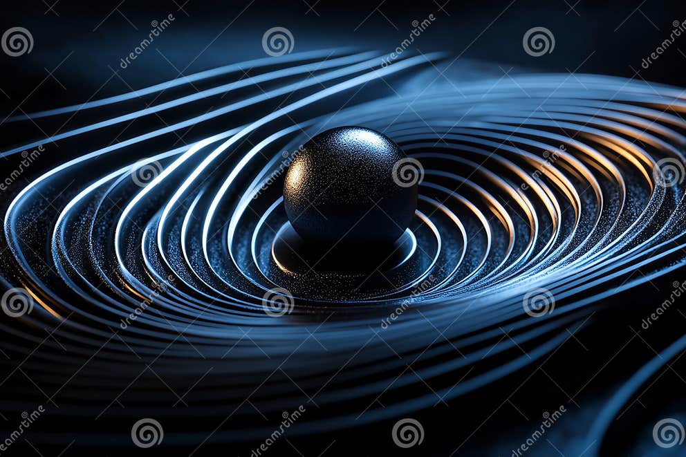 Abstract Metallic Sphere Resting on a Swirling, Rippling Surface. the ...