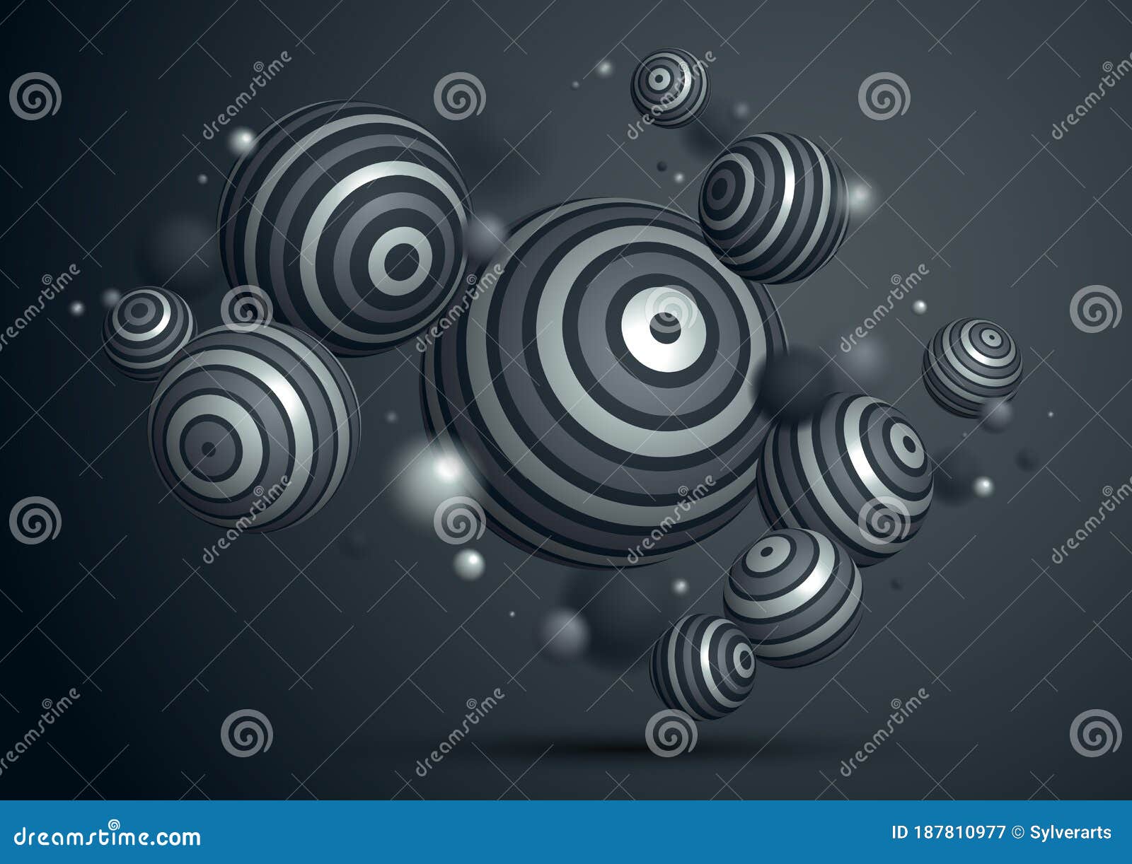 Abstract Metallic Spheres Vector Background, Composition of Flying ...