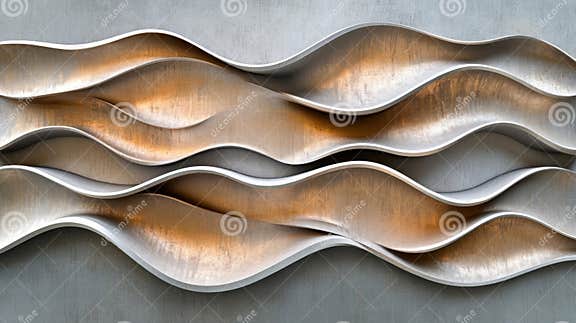 Abstract Metallic Wave Sculpture on a Grey Wall Stock Illustration ...