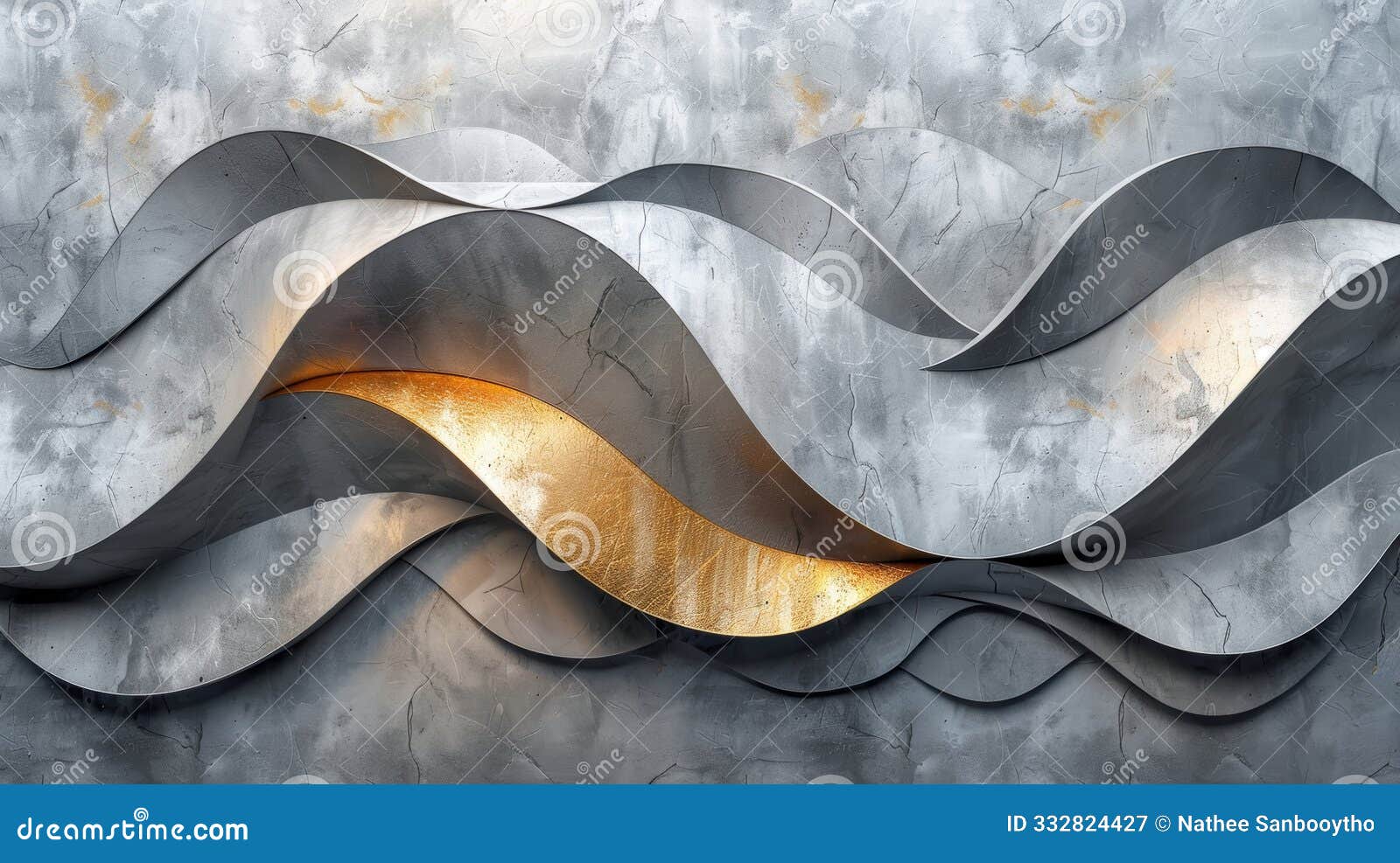 Abstract Metallic Waves Pattern with Glowing Light in the Center. a ...