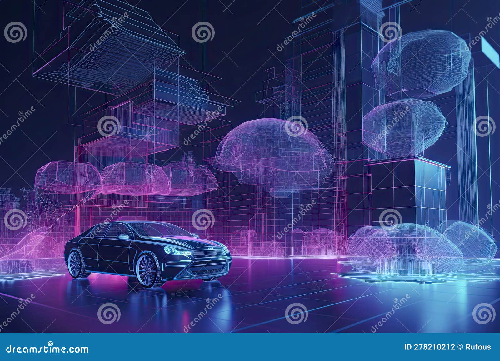 Abstract Metaverse Virtual Reality Concept Buildings, Digital Car of ...