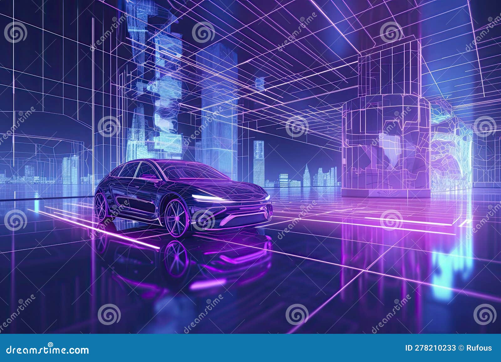 Abstract Metaverse Virtual Reality Concept Buildings, Digital Car of ...