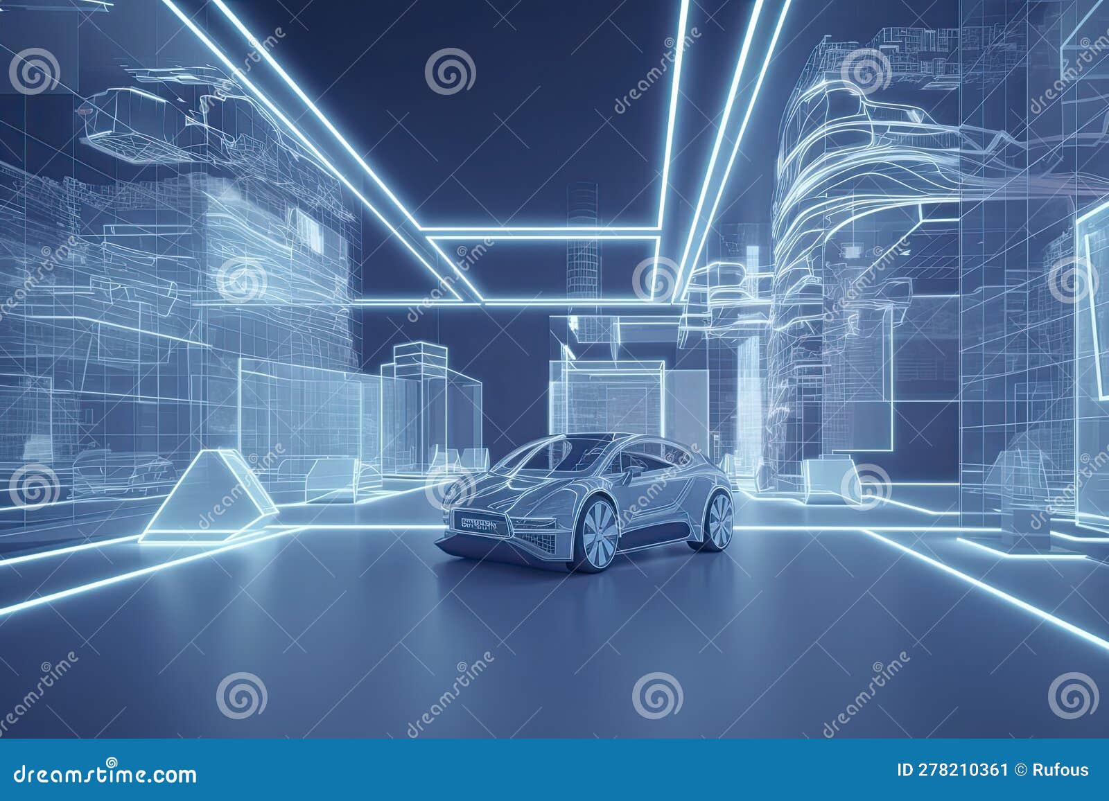 Abstract Metaverse Virtual Reality Concept Buildings, Digital Car of ...