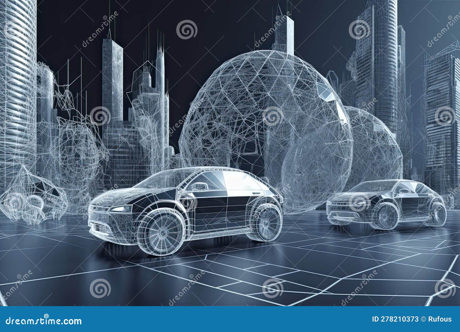 Abstract Metaverse Virtual Reality Concept Buildings, Digital Car of ...