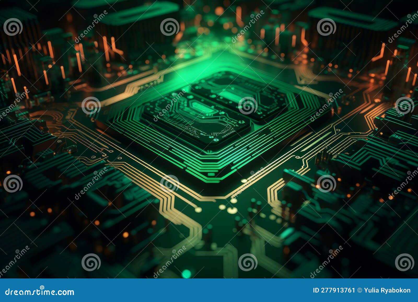 Abstract Microchip Green. Generate AI Stock Illustration - Illustration ...