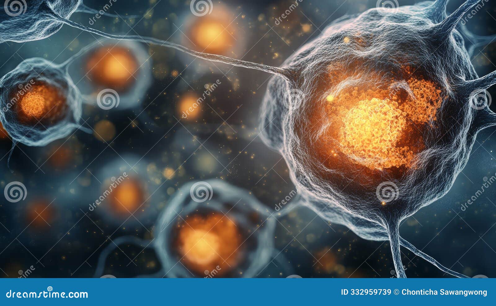 Abstract Microscopic Image of Glowing Cells and Neural Pathways Stock ...