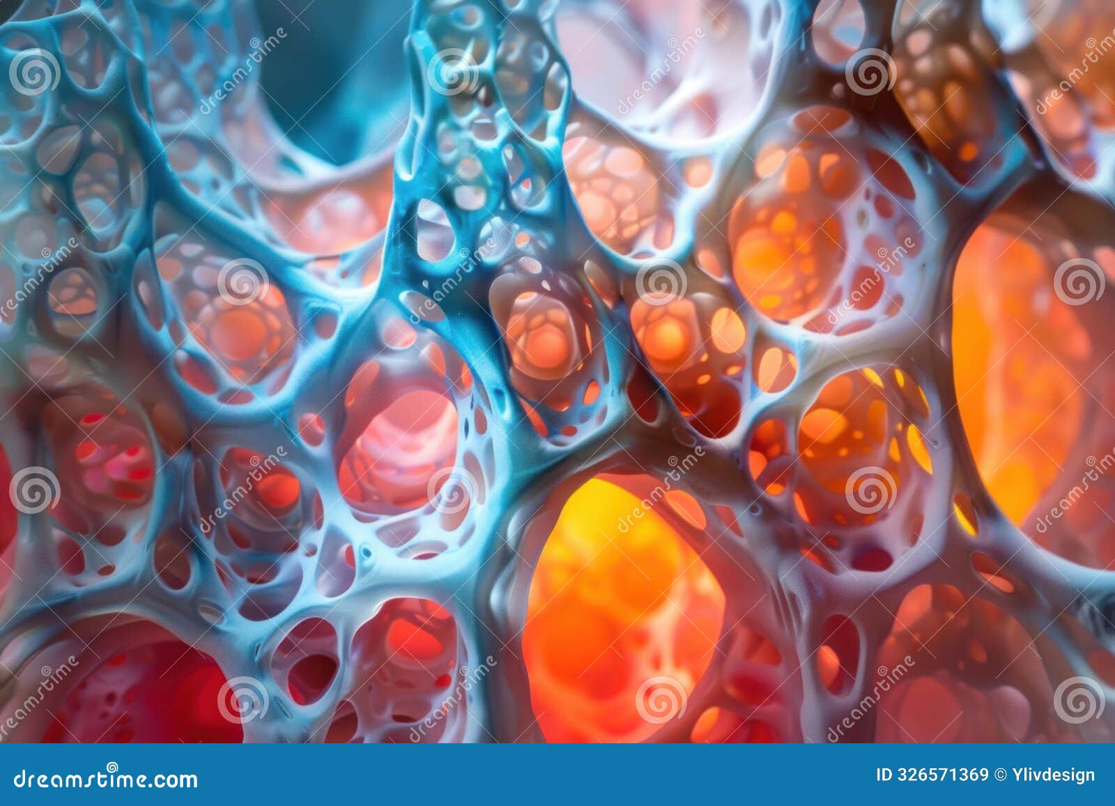 Microscopic Organic Form Structure Glowing with Light Blue and Orange ...
