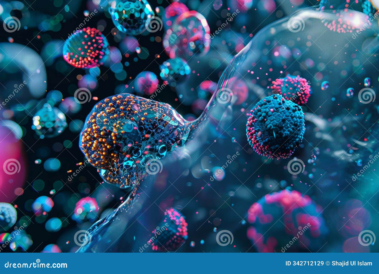 Microscopic World. Dangerous Bacteria Cells Or Virus Spheres Stock ...