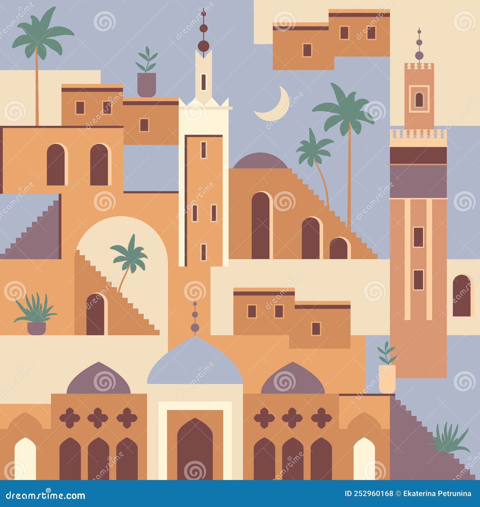 Vector Abstract Middle Eastern Town Flat Illustration. Seamless ...