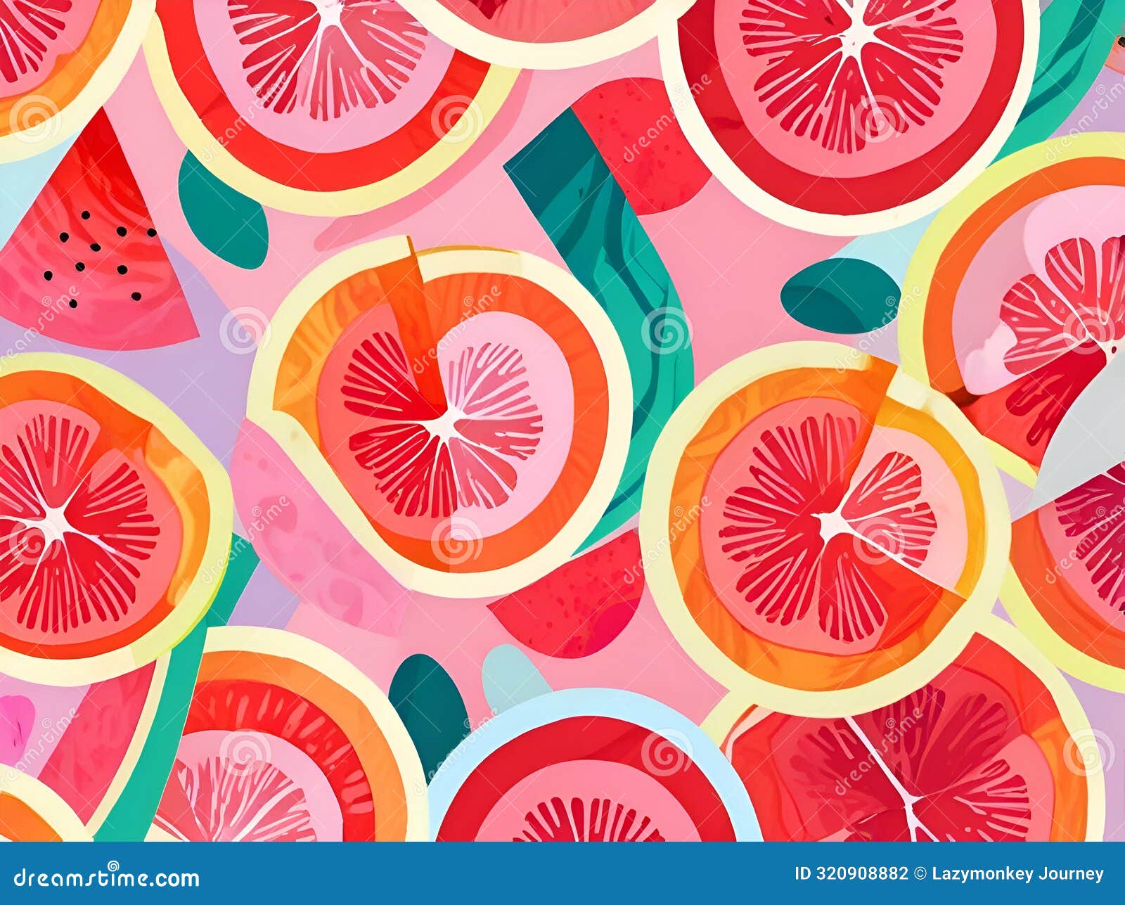 Abstract Minimal Cubism Fruit Slices Modern Psychedelic Vibrant Style ...