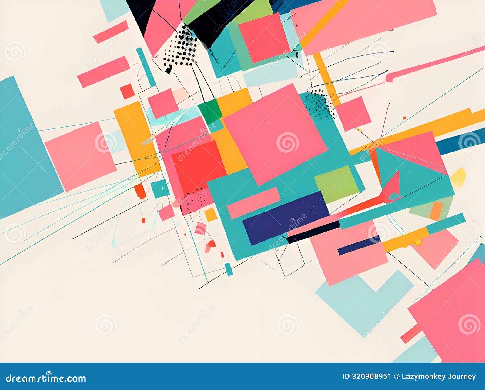 Abstract Minimal Cubism Fun, Bright Colorful Composition with Rectangles and Polygons and Random ...