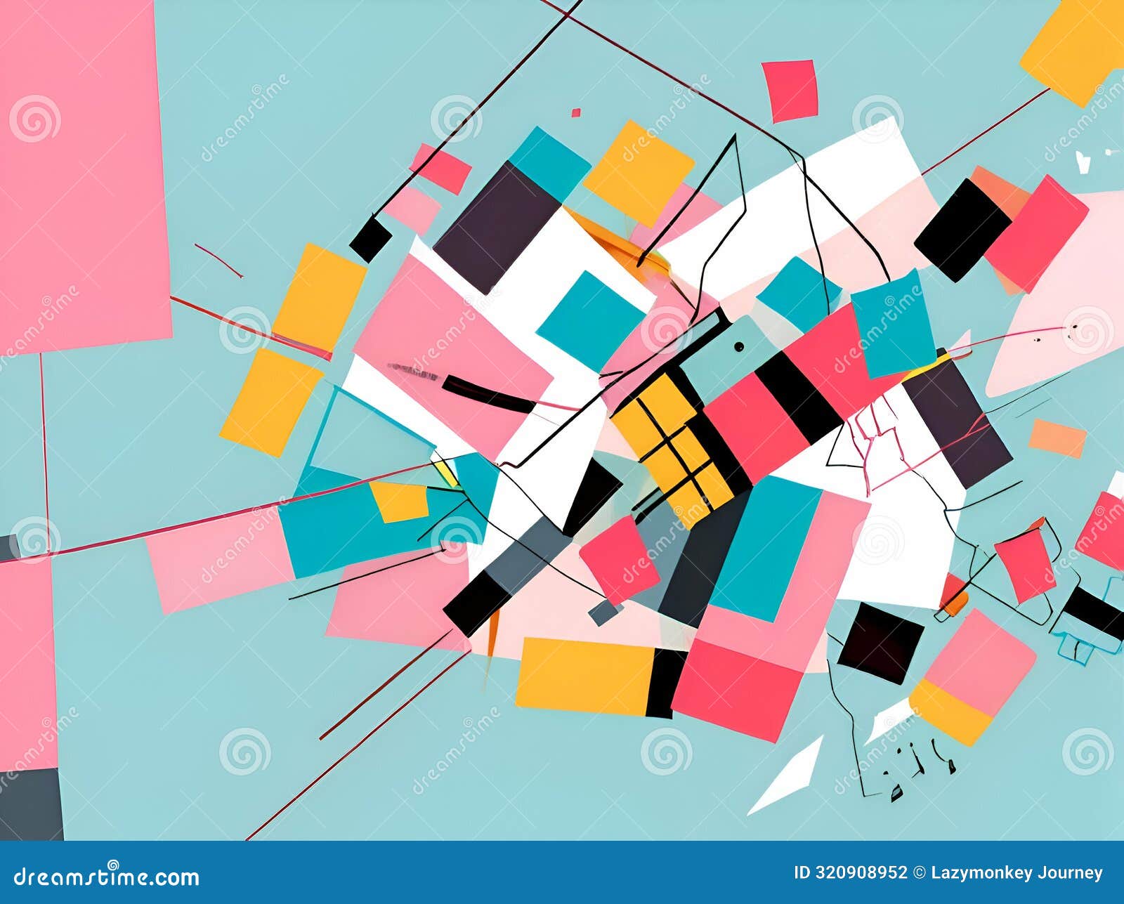 Abstract Minimal Cubism Fun, Bright Colorful Composition with ...