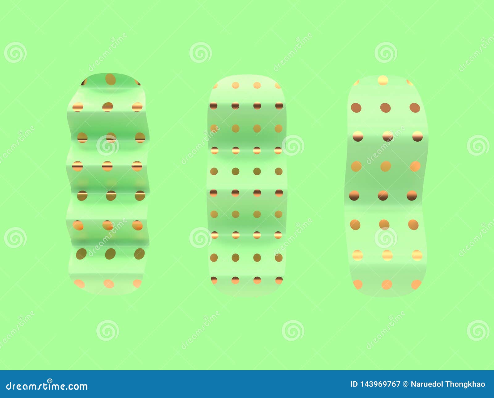 Three Abstract Wave Curve Shape 3d Rendering Green Background Stock ...