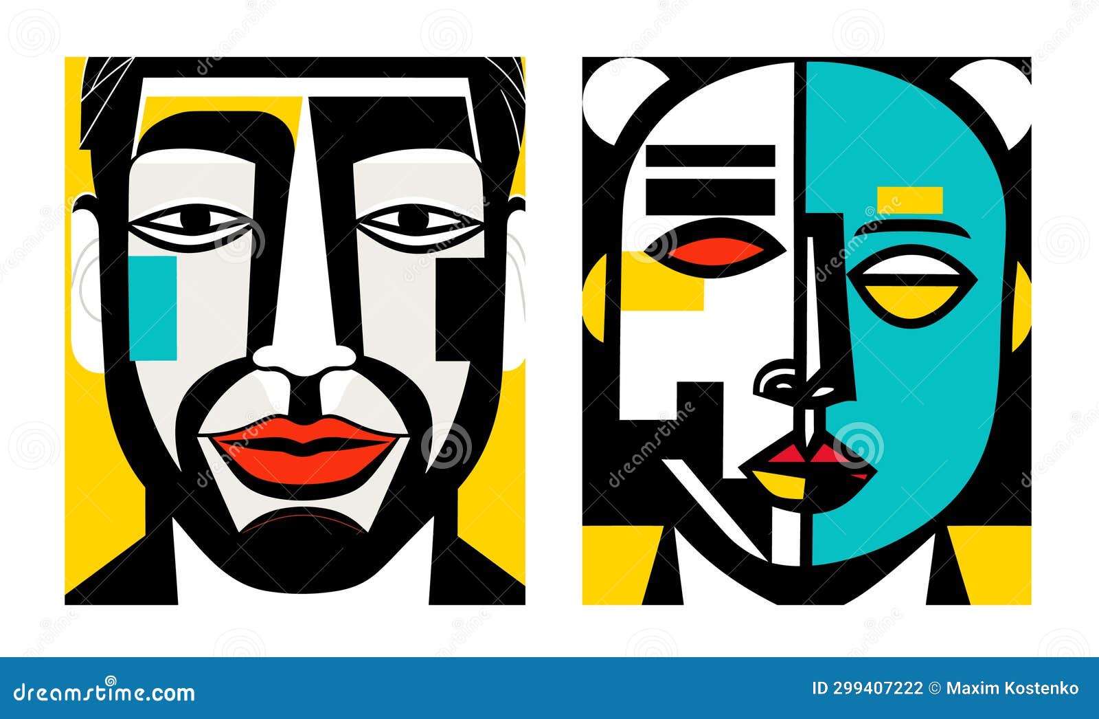Abstract Minimal Geometric Faces. Flat Colors Stock Vector ...