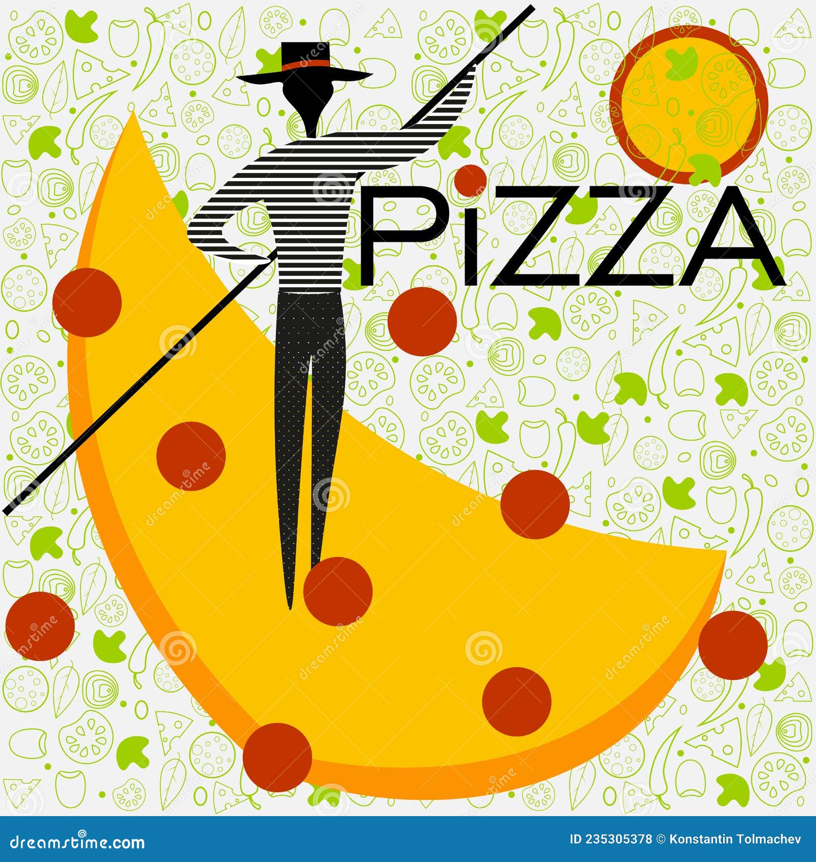 Abstract Minimal Logo with Gondolier Silhouette on a Slice of Pizza ...
