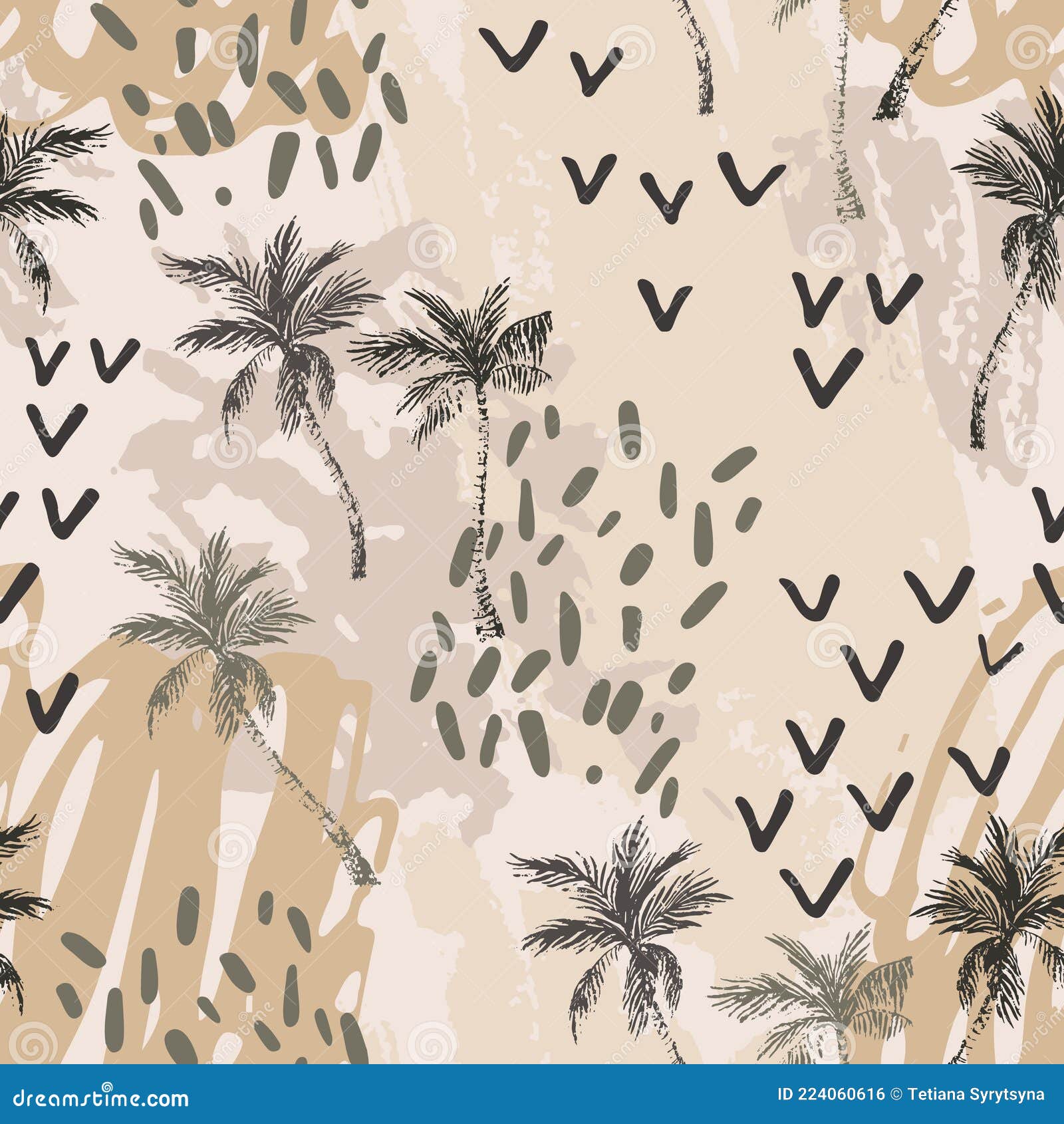 Abstract Minimal Palm Trees Seamless Pattern, Coconut Palm Tree Vector ...