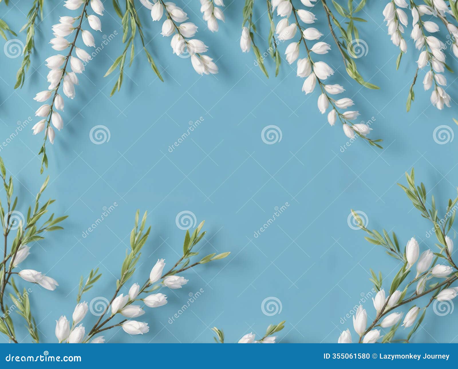 Abstract Minimal Willow Branches Border Background on Blue Background ...