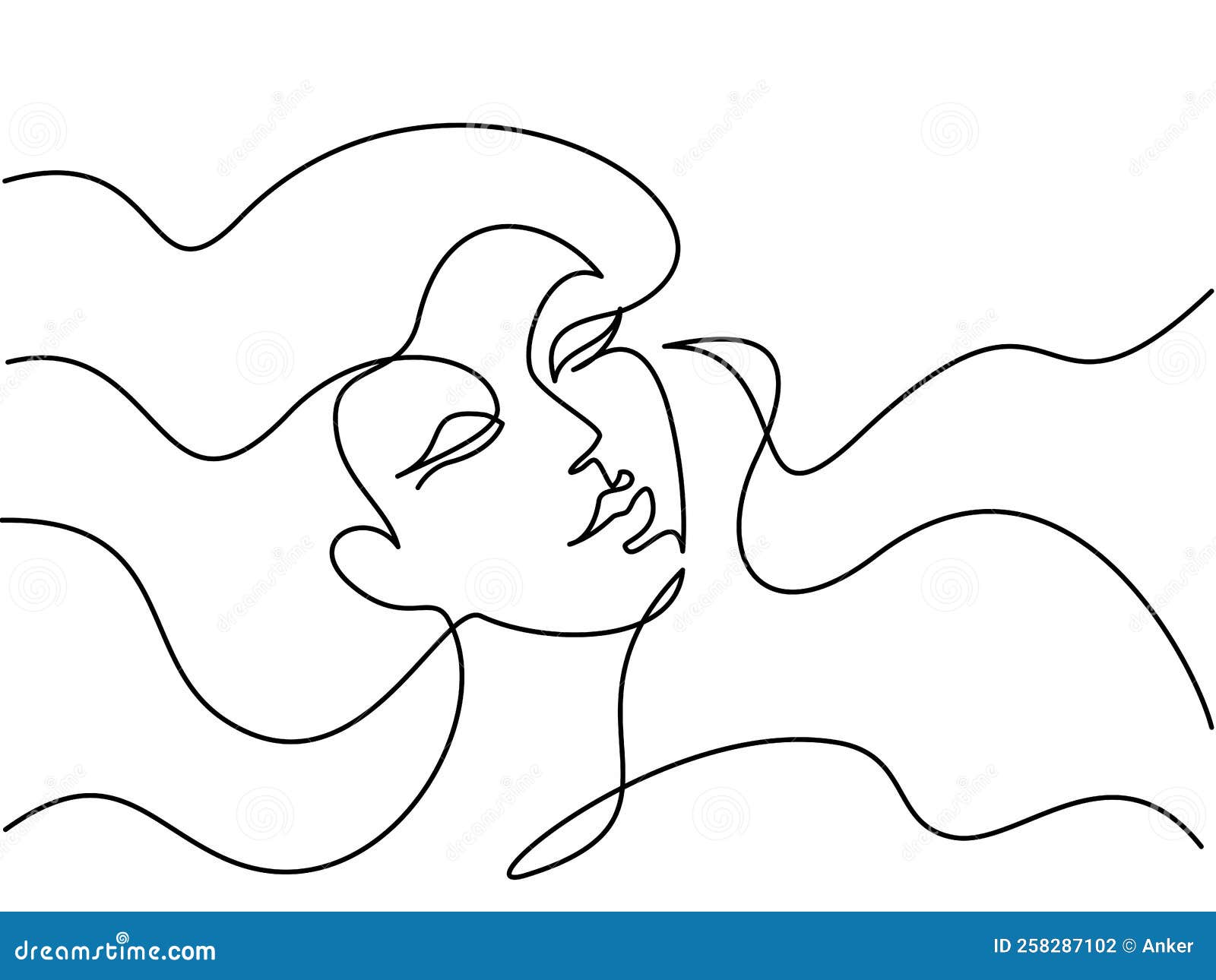 Abstract Minimal Woman Face Continuous One Line Drawing Stock
