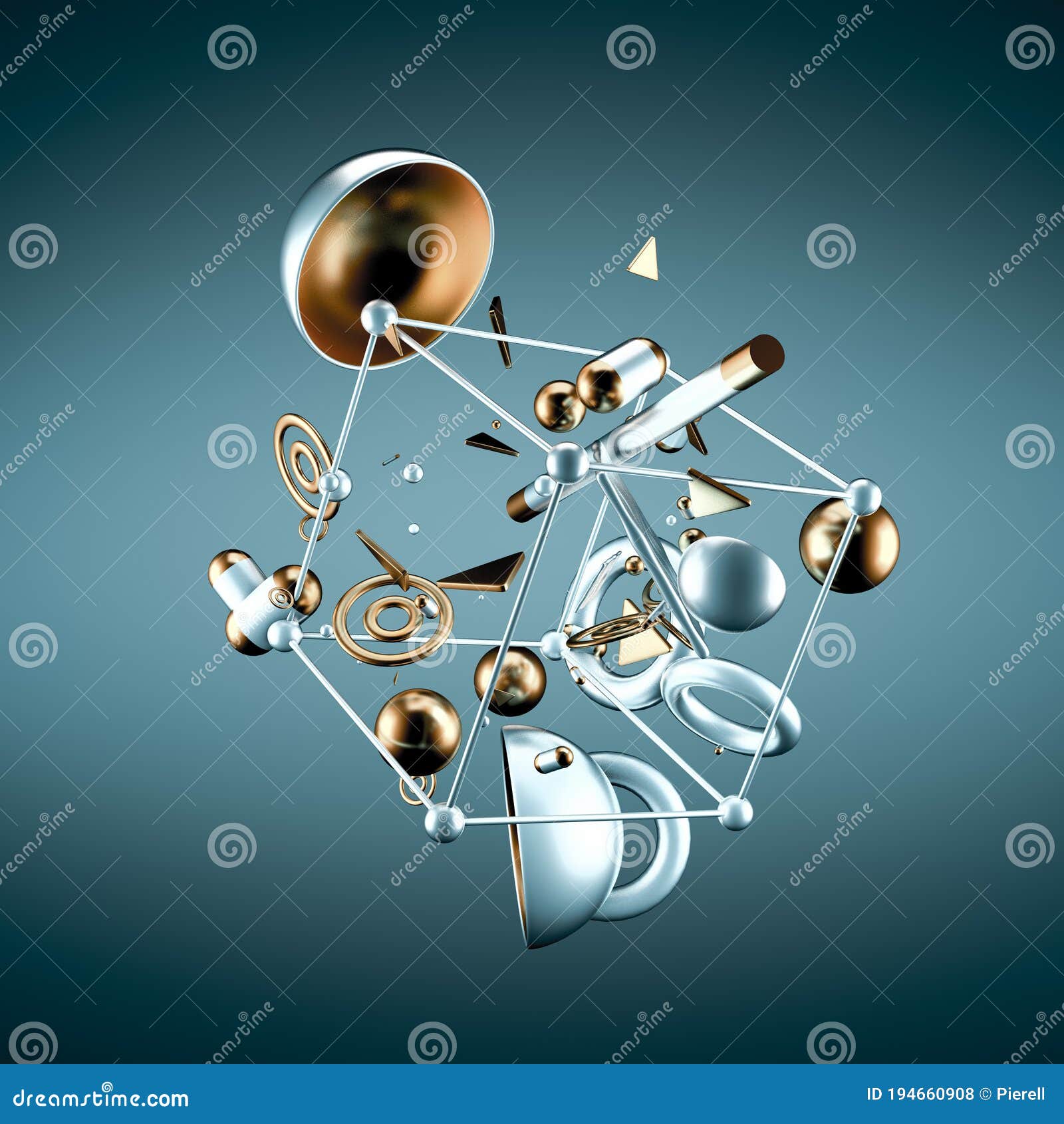 Abstract Minimalism Background with Flying Objects and Shapes. 3d ...