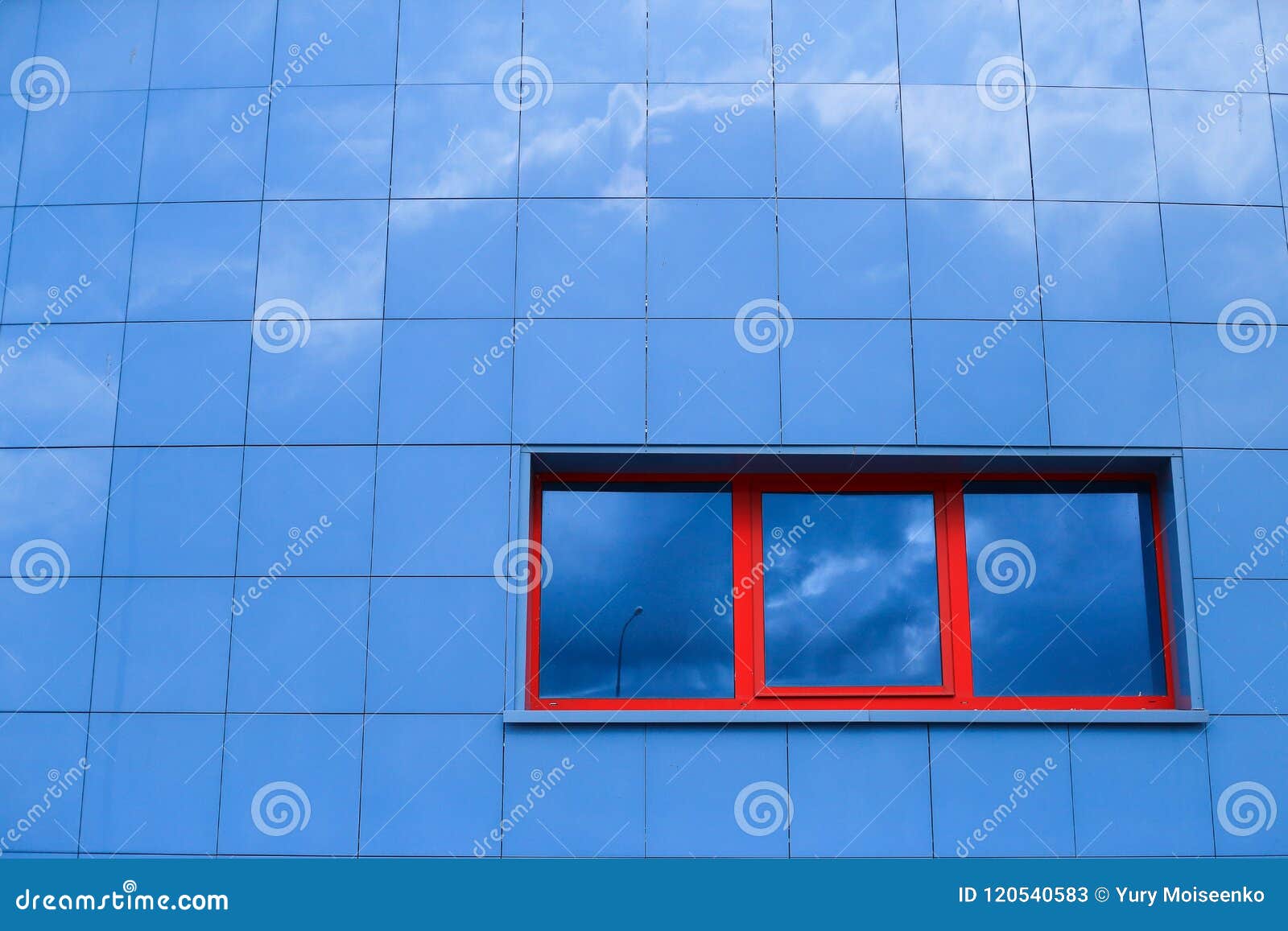 Abstract Minimalism Wall Constructed with Blue Squares and Three Red ...