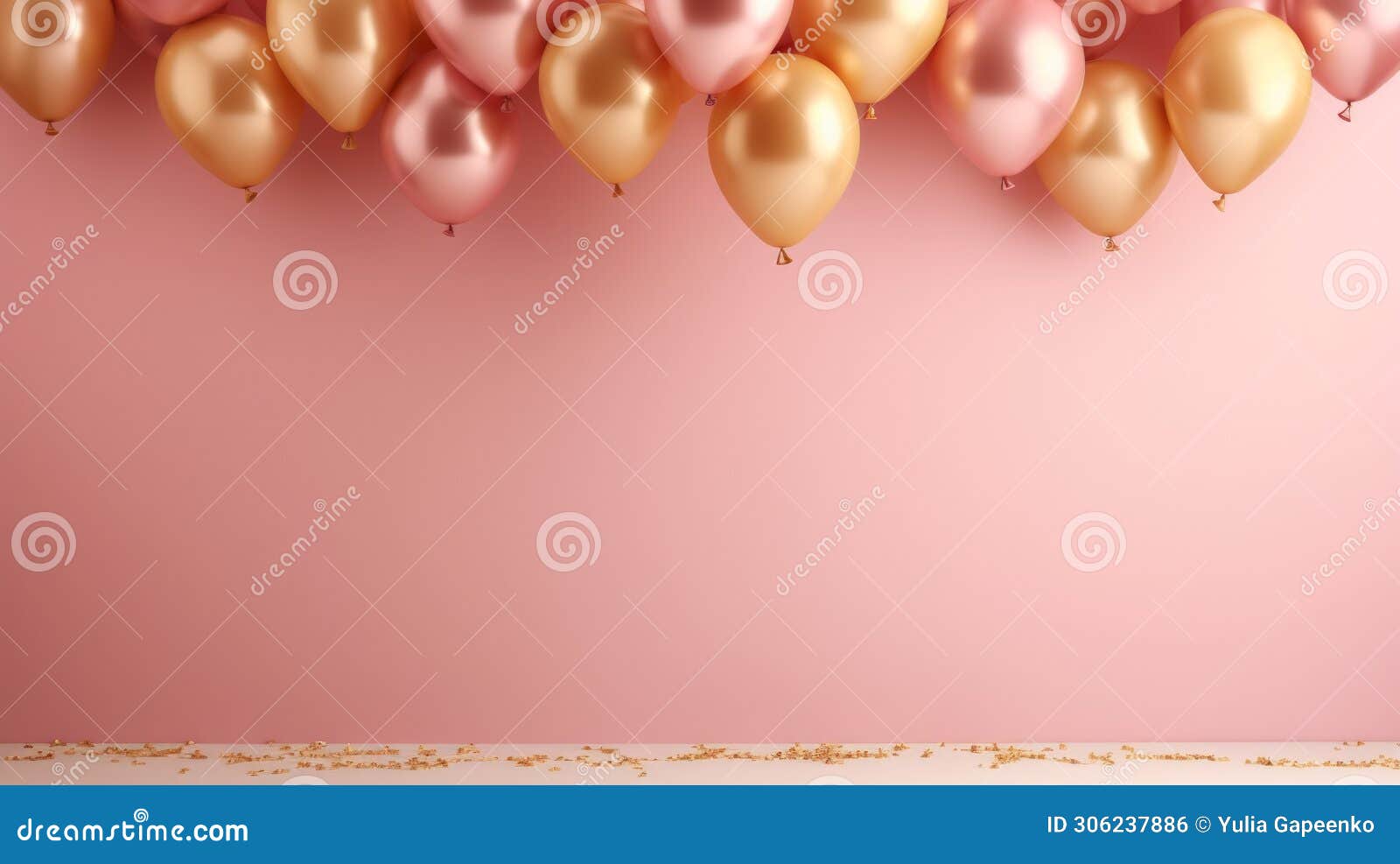 Abstract Minimalist Background with Pink and Gold Balloons. Stock Photo ...