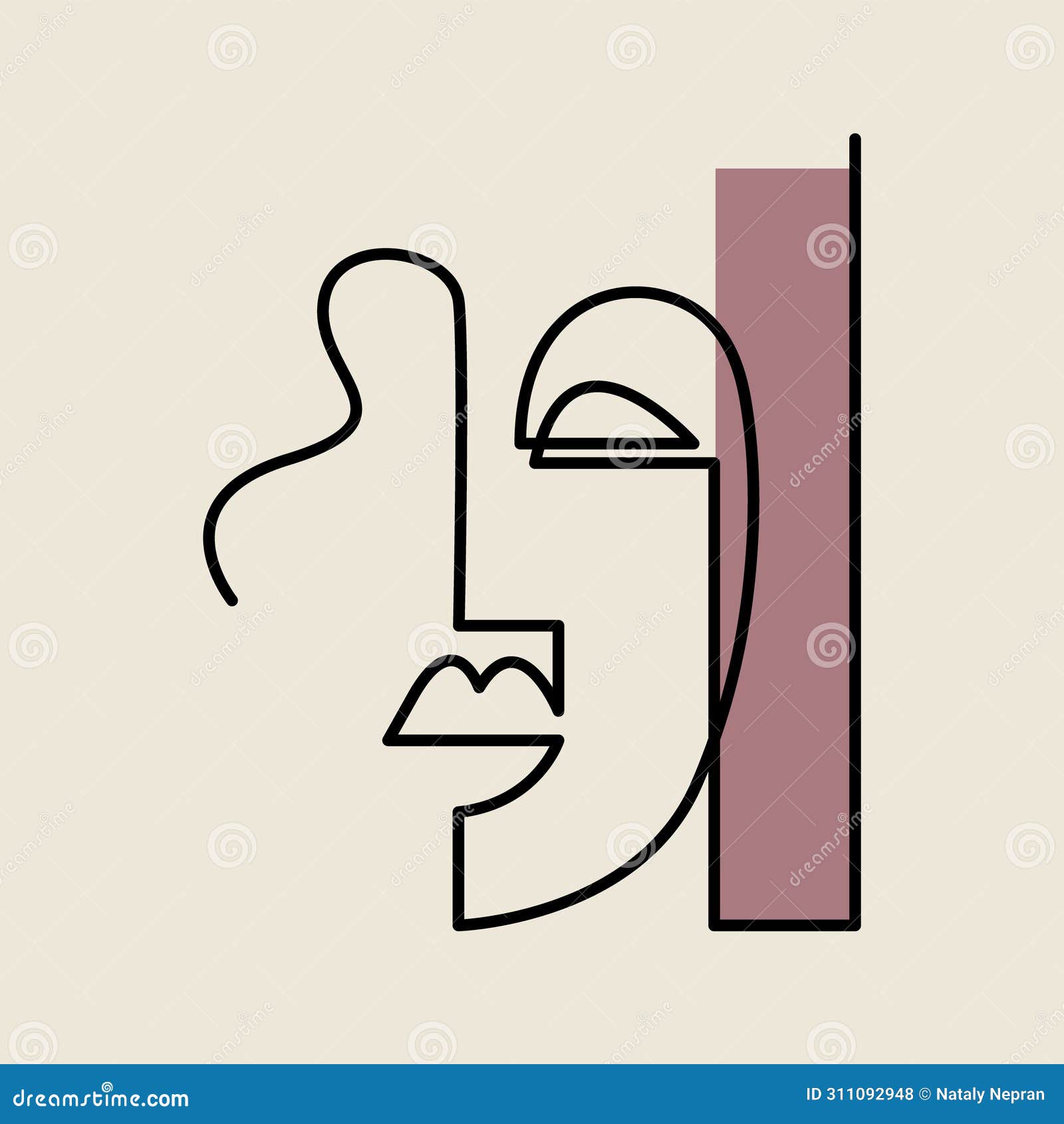 Abstract Minimalist Face One Line Drawing Portrait Of Beautiful Woman