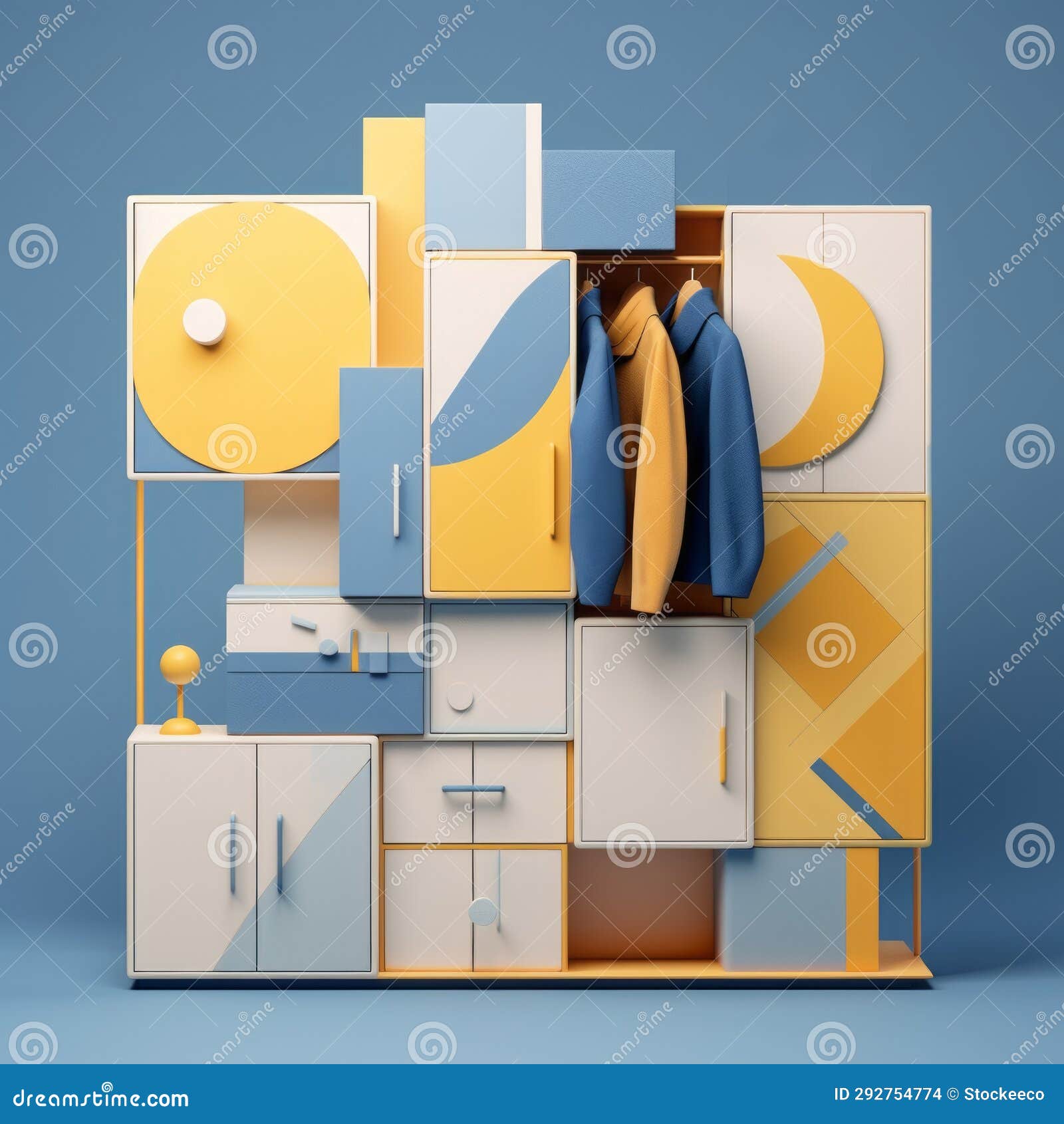 Abstract Minimalistic Shelving Unit with Colorful Objects Stock ...
